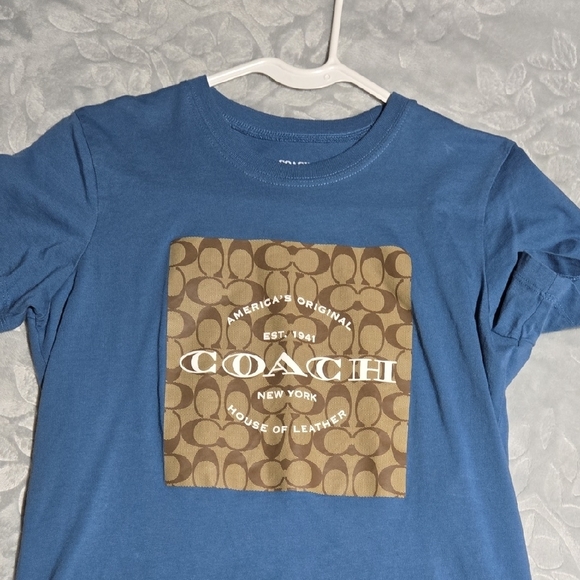 Coach | Tops | Coach Blue And Brown Short Sleeve Tee | Poshmark
